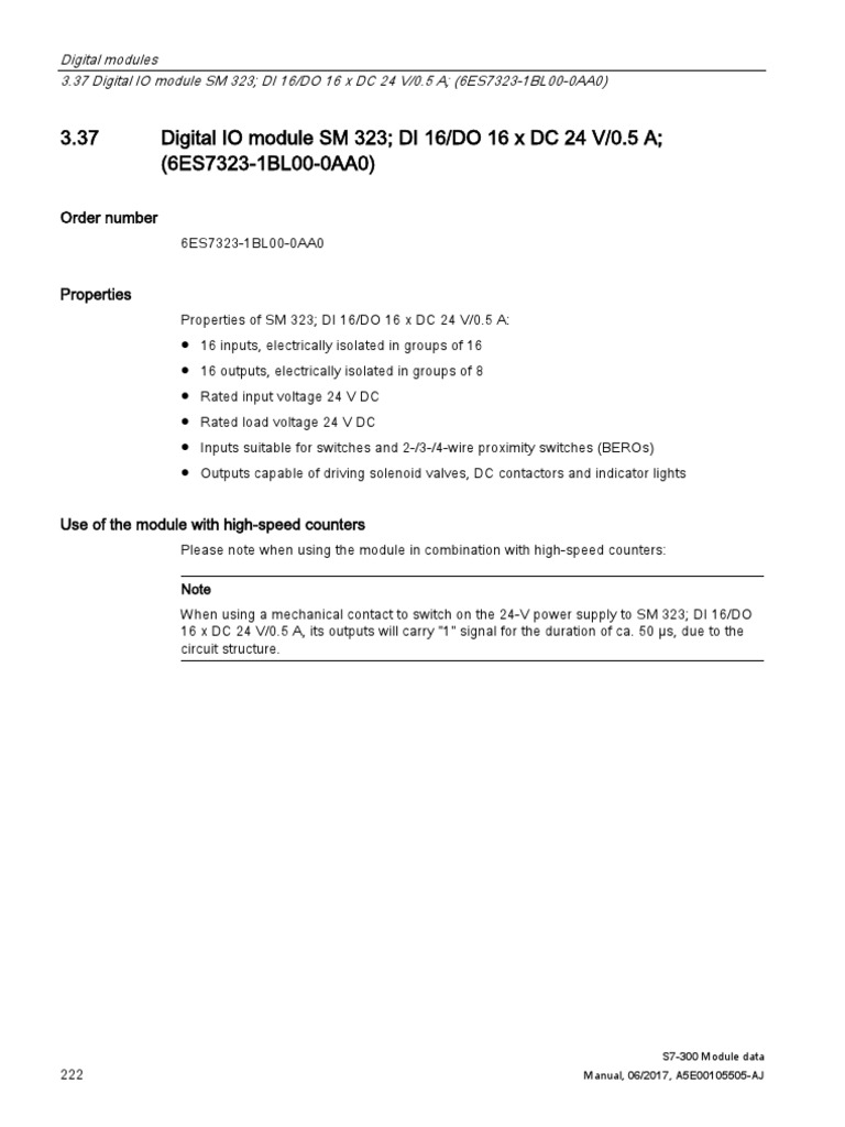 Digital IO Module SM 323 Specs | PDF | Direct Current | Switch