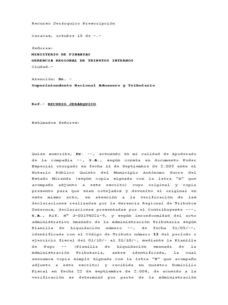 Modelo Recurso Jerarquico | PDF | Impuestos | Ley Pública