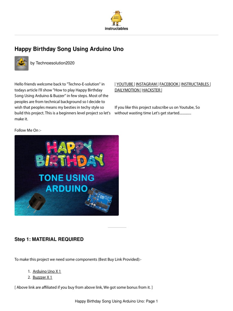 Happy Birthday Song Using Arduino Uno | PDF | Printed Circuit Board | Electronics