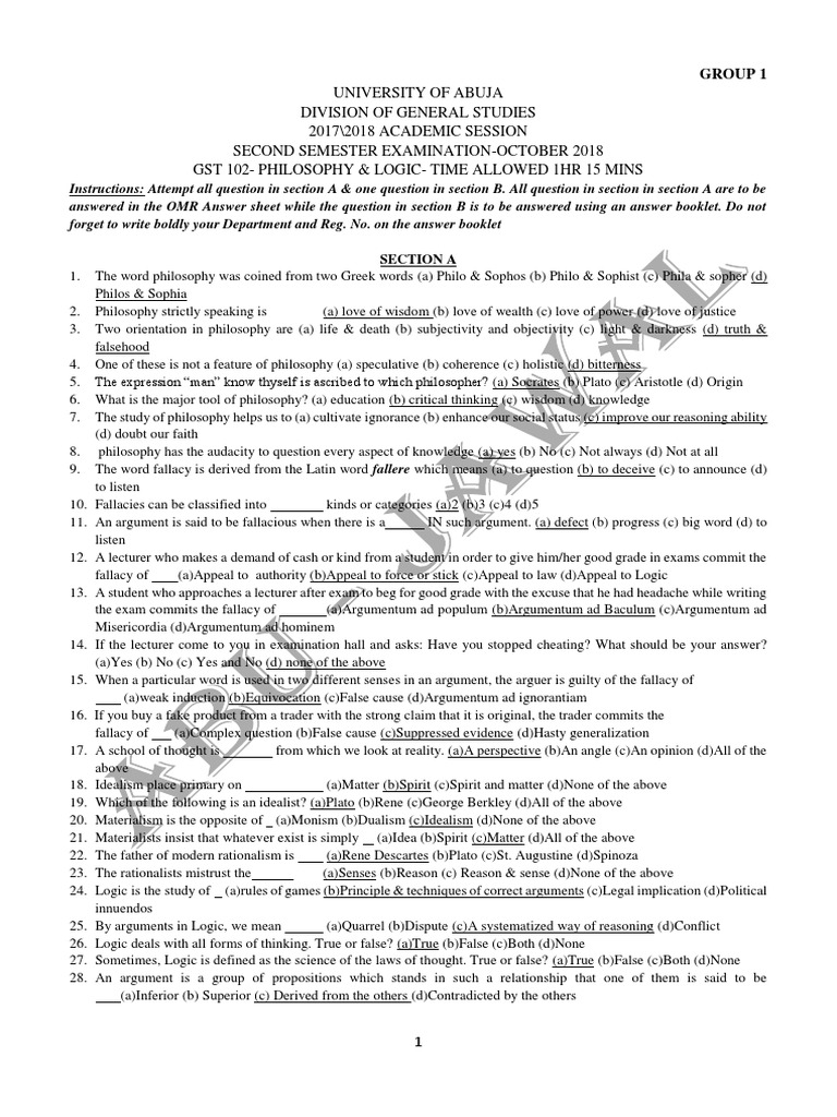 GST 102 Past Question Answer | PDF | Rationalism | Fallacy