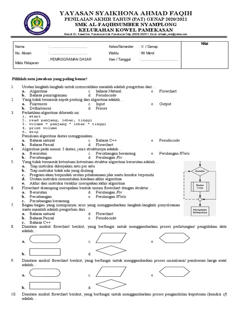 SOAL PAT GENAP 2021 Pemrograman Dasar | PDF