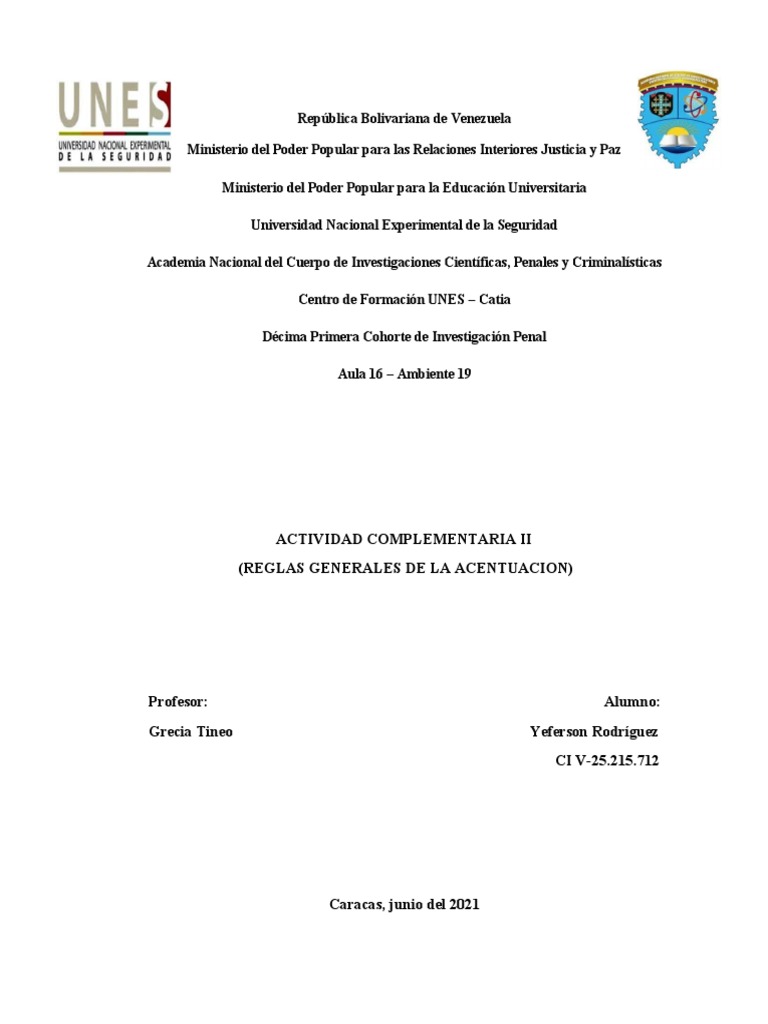 Actividad Complementaria II (Reglas Generales de La Acentuacion) | PDF | Estrés (lingüística ...