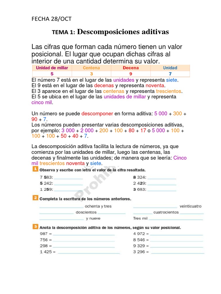 Tema 1 Descomposiciones Aditivas | PDF | Multiplicación | Longitud