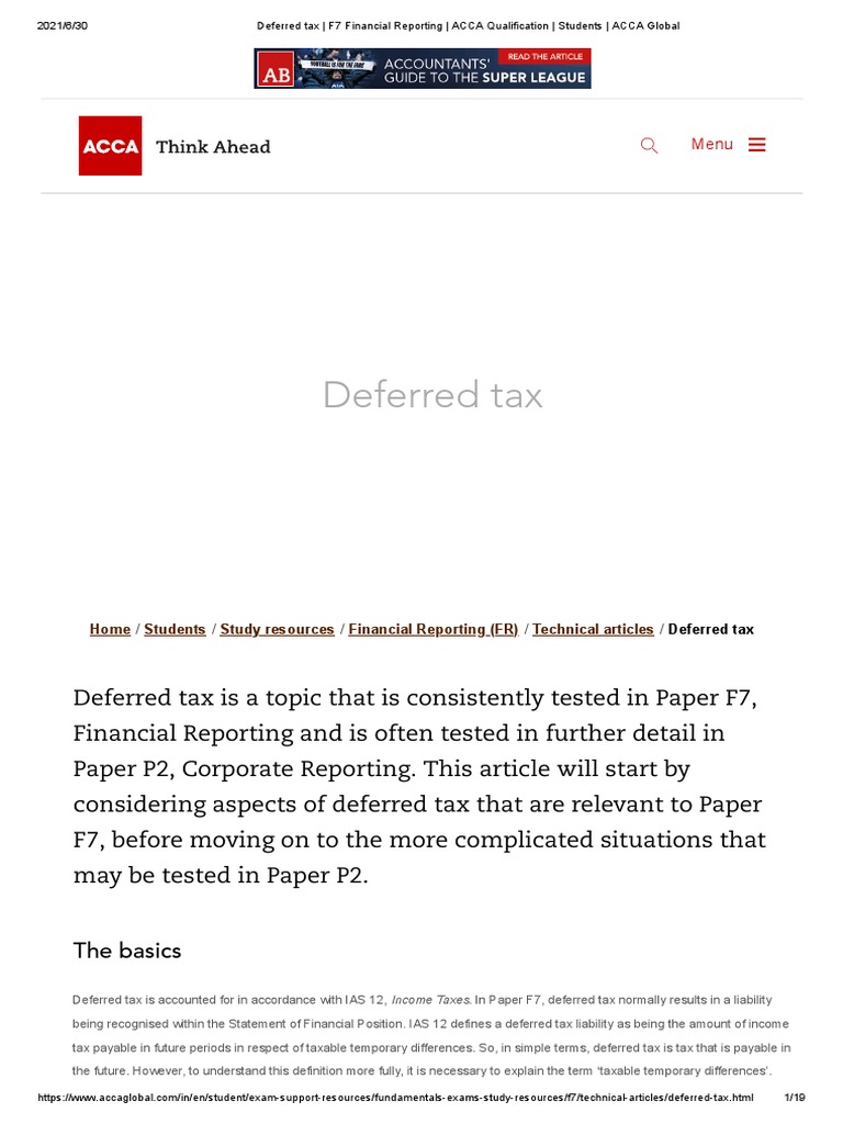Deferred Tax - F7 Financial Reporting - ACCA Qualification - Students ...