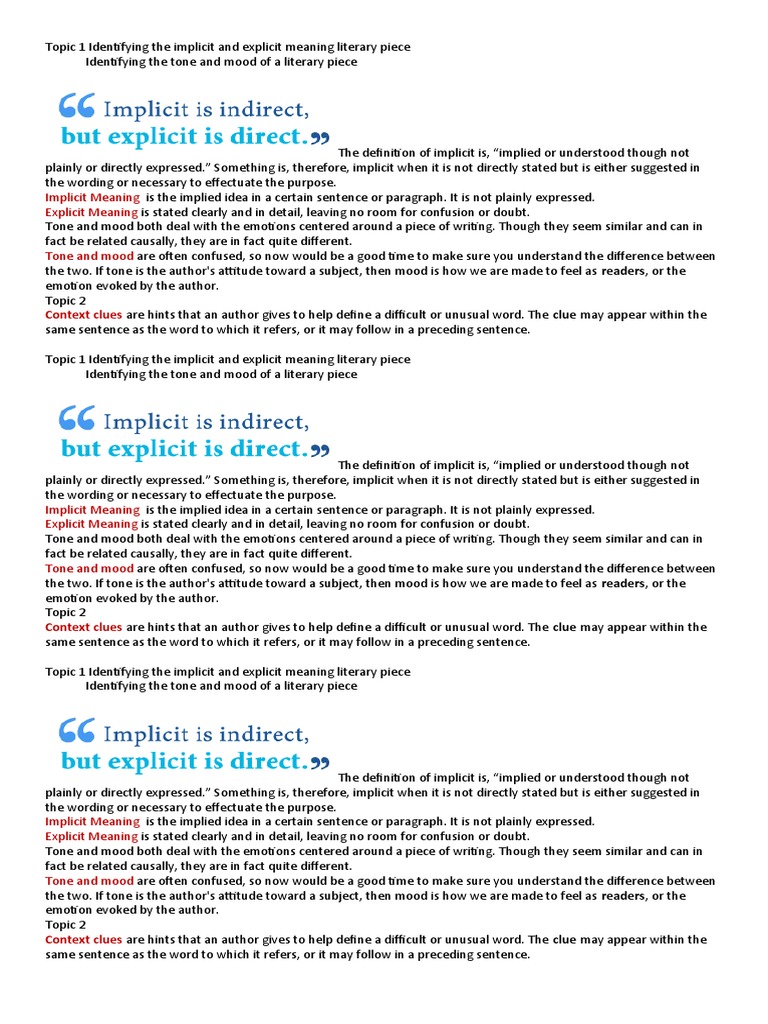 Implicit and Explicit Ideas Tone and Mood | PDF | Sentence (Linguistics ...