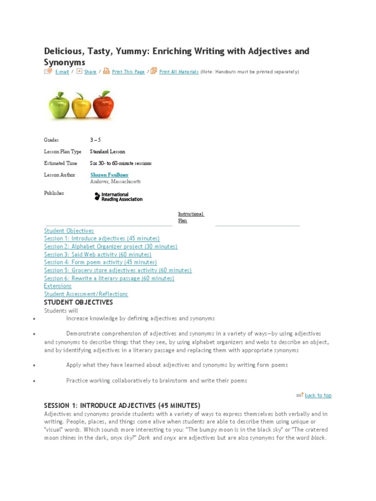Delicious, Tasty, Yummy: Enriching Writing With Adjectives and Synonyms ...