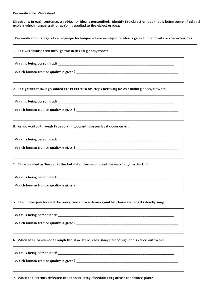Personification Worksheet | PDF