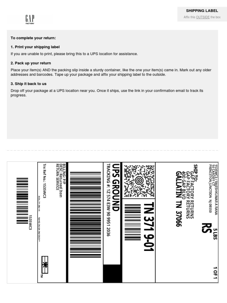 Shipping Label: Affix This OUTSIDE The Box | PDF