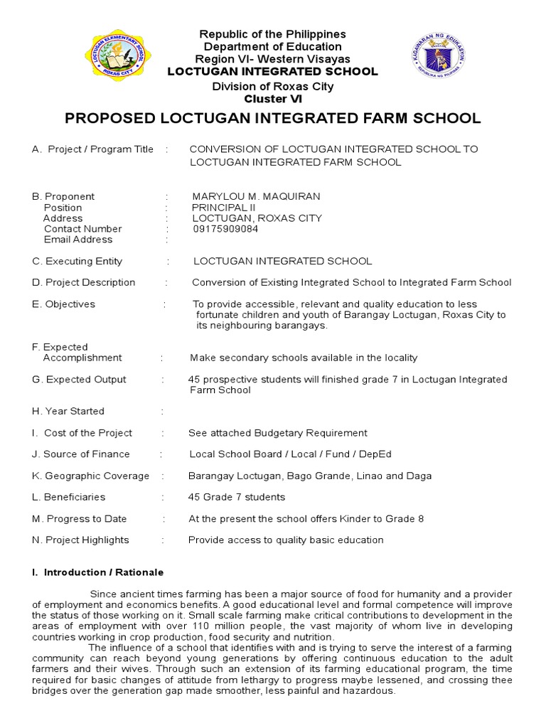 Proposed Loctugan Integrated Farm School | PDF | Schools | Teachers