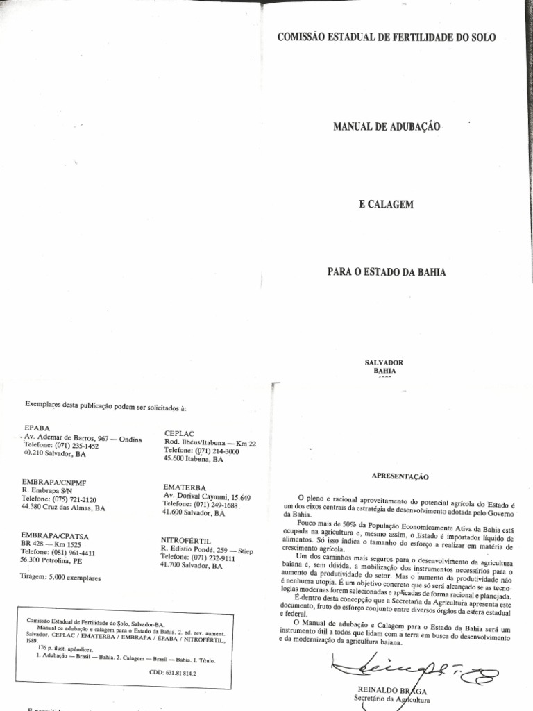 Manual de Adubação Do Estado Da Bahia | PDF