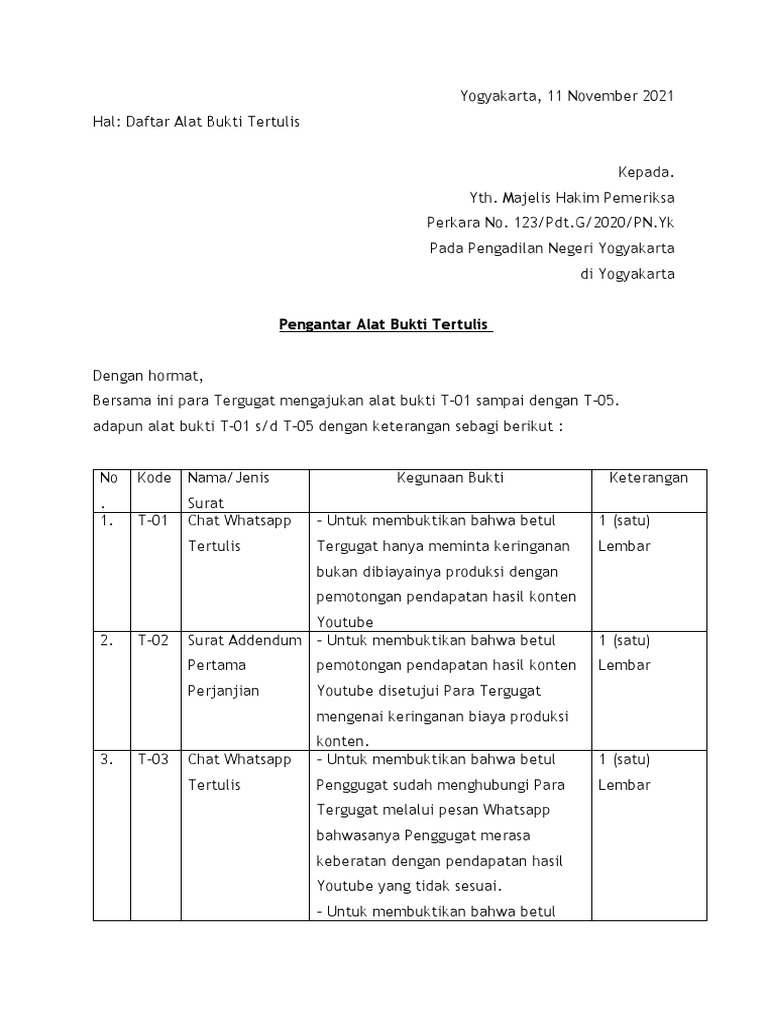 Daftar Alat Bukti 2R | PDF