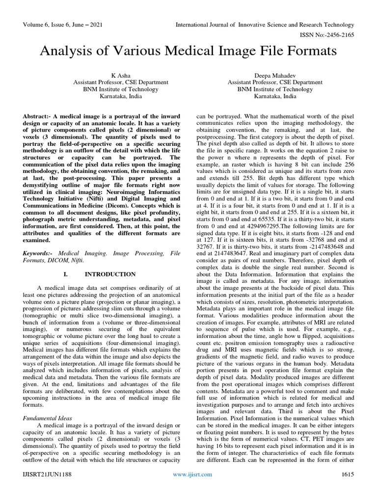Analysis of Various Medical Image File Formats | PDF | Data Compression ...