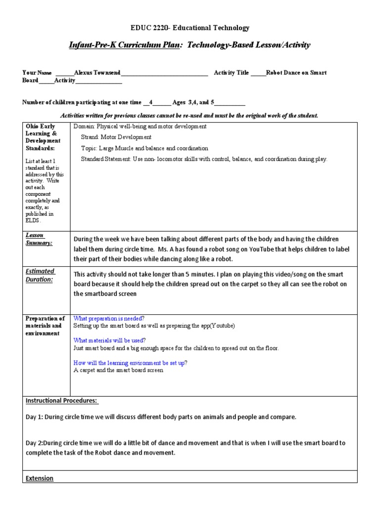 Ed Tech ECDE Activity Plan Completed | PDF | Educational Technology | Communication