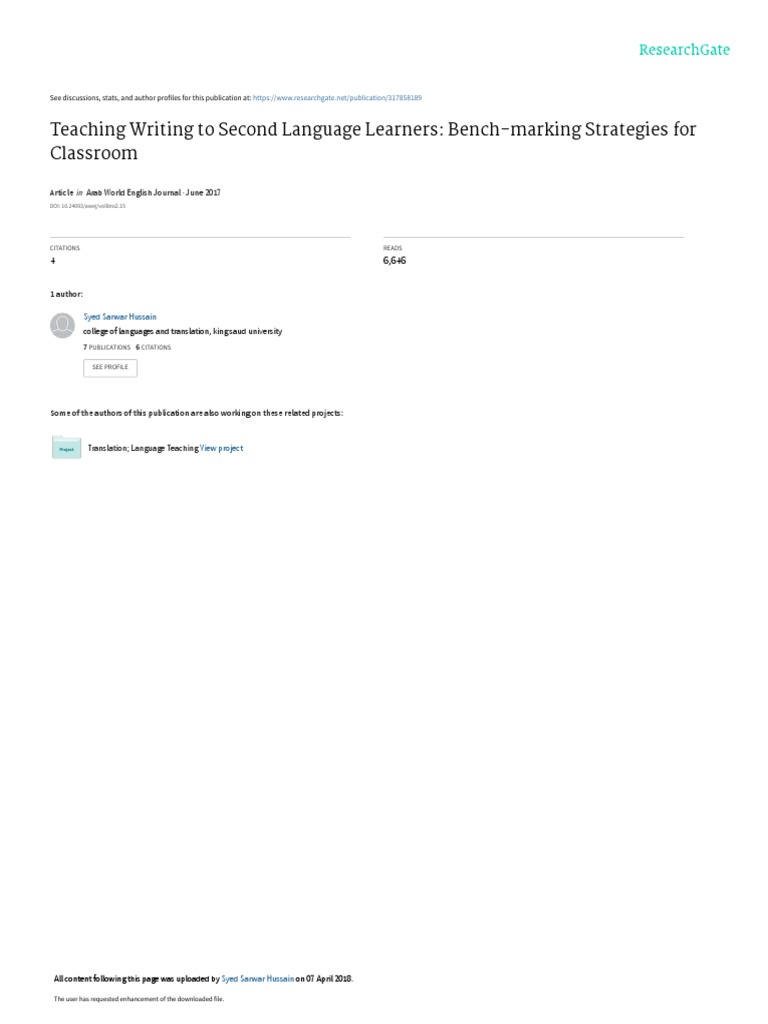 Teaching Writing To Second Language Learners Bench Marking Strategies