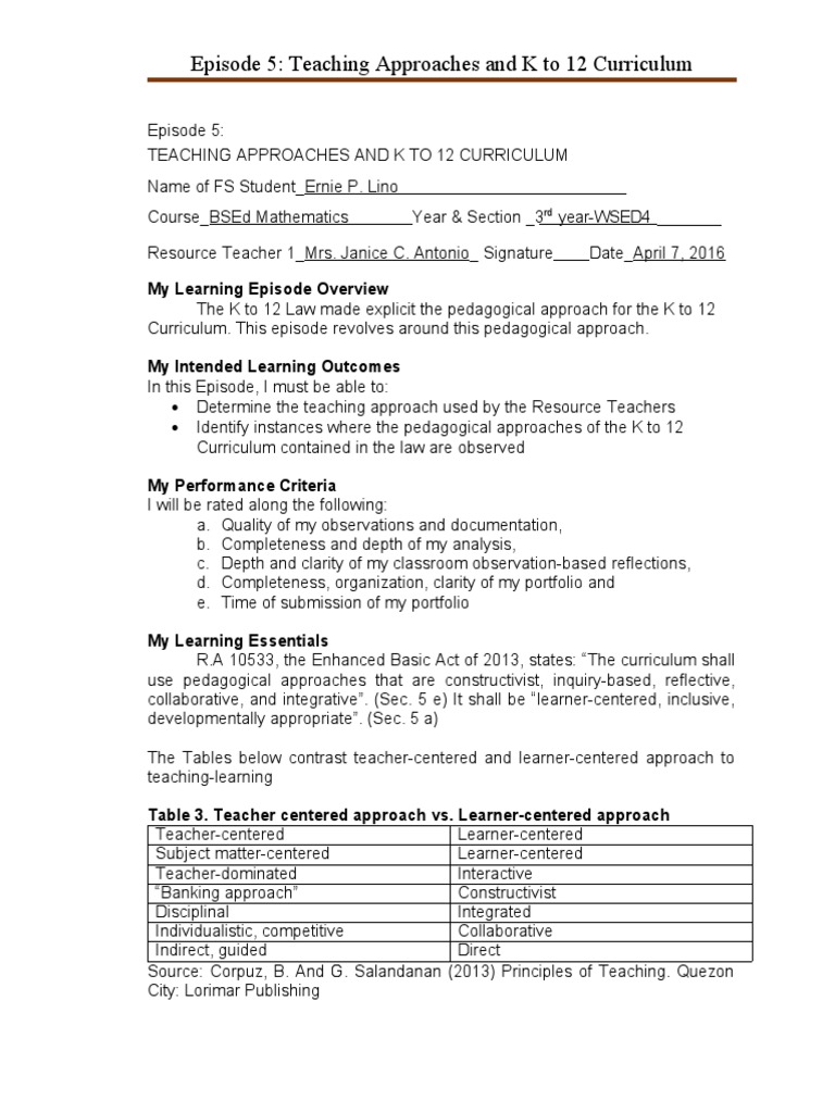 Episode 5: Teaching Approaches and K To 12 Curriculum: My Learning ...