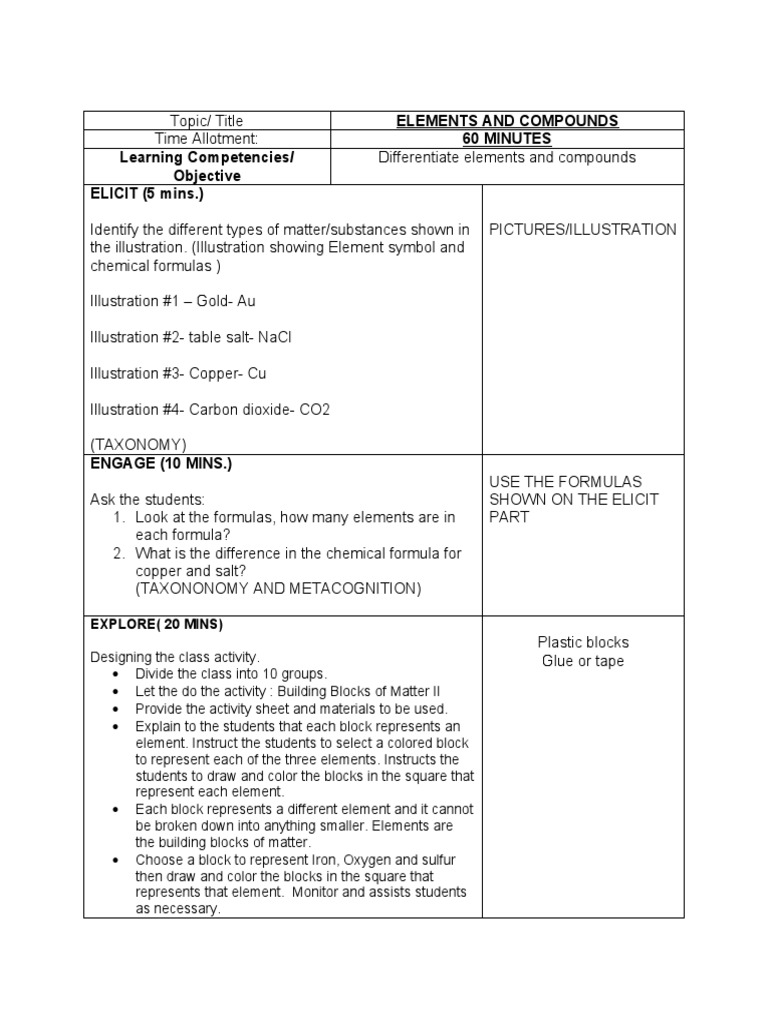 Lesson Exemplar Elements and Compounds | PDF | Chemical Elements ...