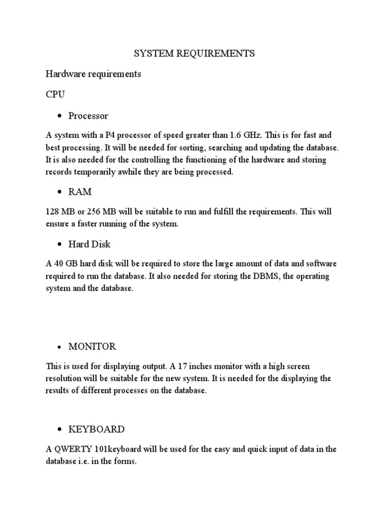 System Requirements Hardware Requirements CPU Processor | PDF ...