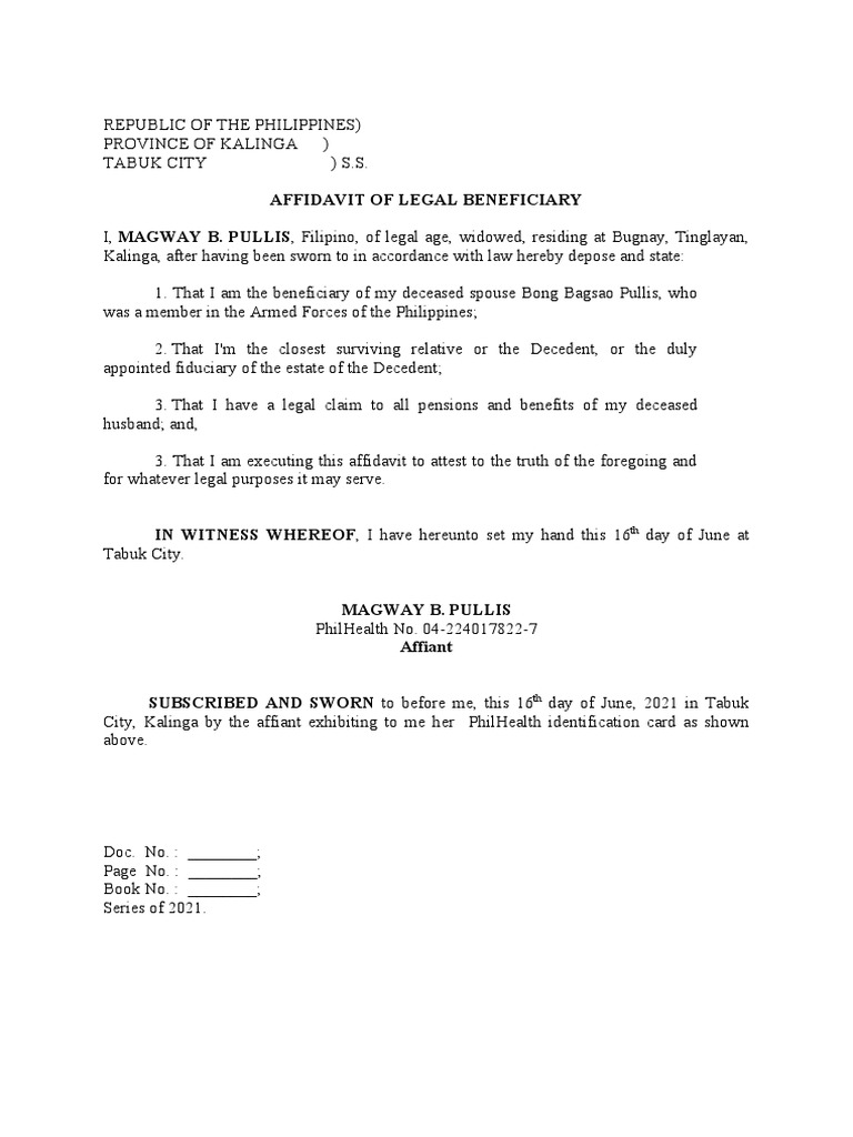 Affidavit of Legal Beneficiary | PDF