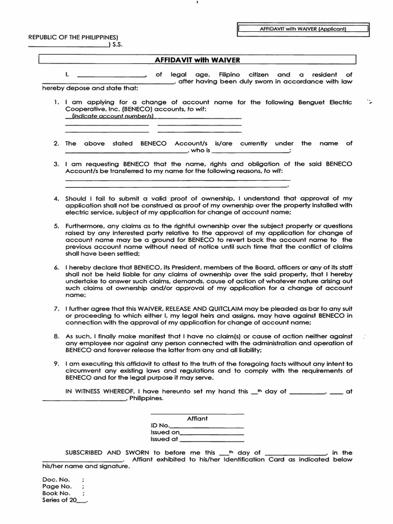 Beneco Affidavit With Waiver Applicant | PDF