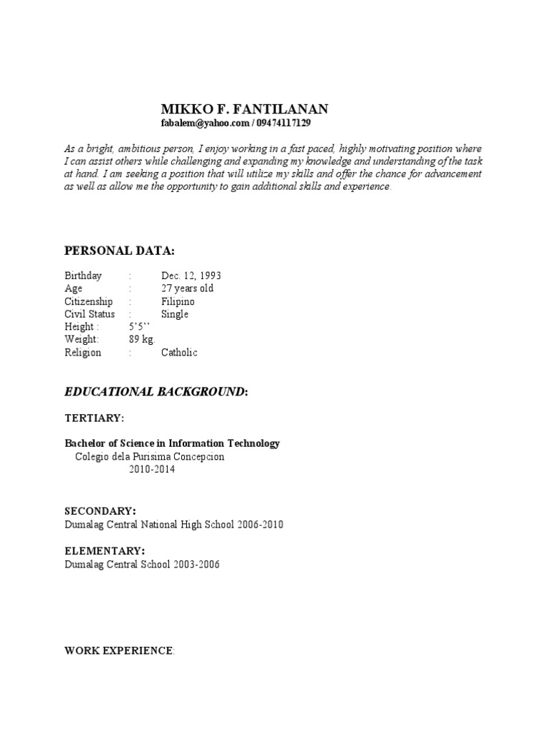 Mikko F. Fantilanan: Personal Data | PDF