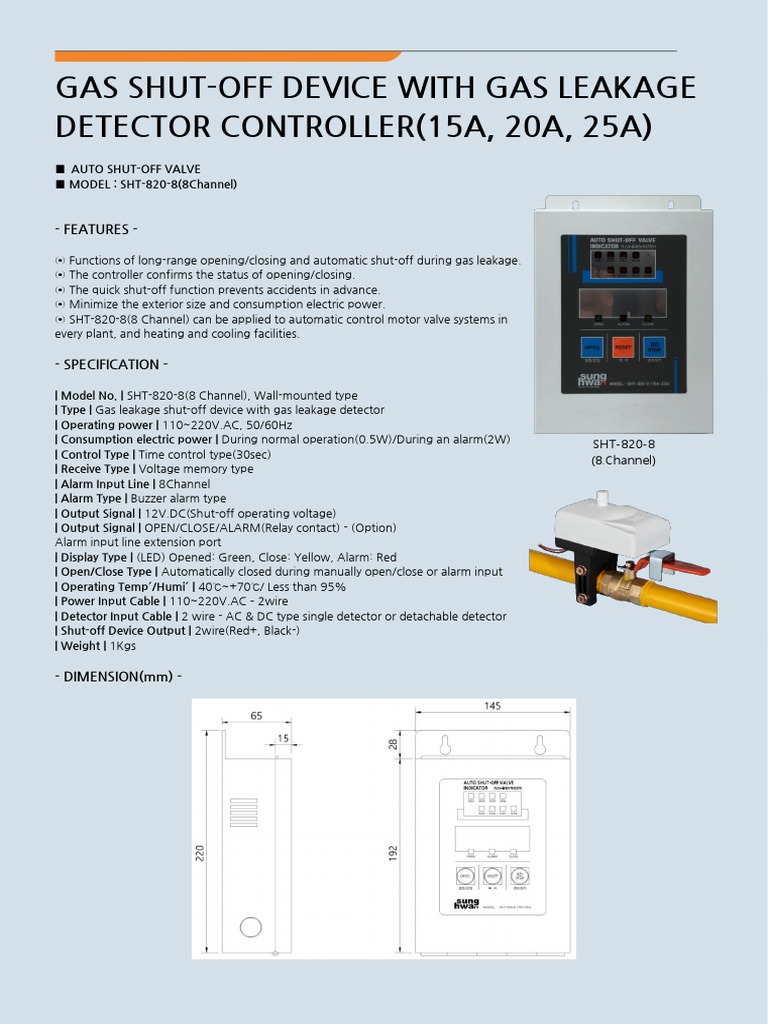 Gas Shut-Off Device With Gas Leakage Detector Controller (15A, 20A, 25A ...