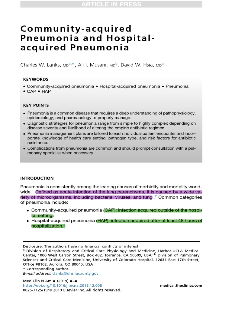 Community-Acquired Pneumoniaandhospital-Acquiredpneumonia: Charles W ...