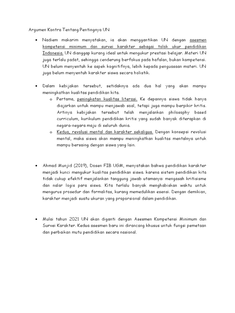 Argumen Kontra Tentang Pentingnya UN | PDF