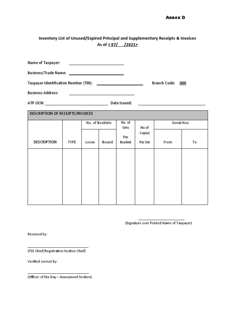 Inventory List of Used and Unused Receipt | PDF