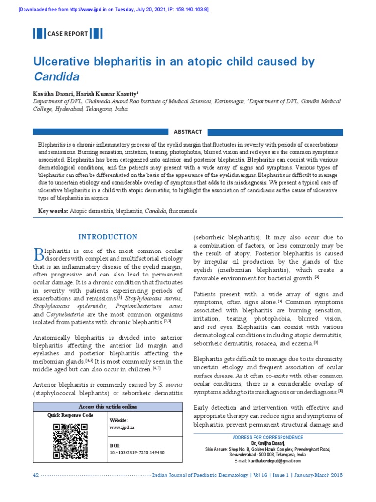 Ulcerative Blepharitis in An Atopic Child Caused by Candida: Case Report | PDF | Diseases And ...