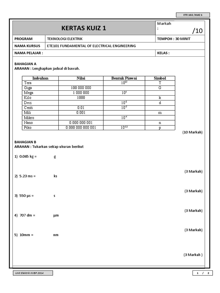 Kertas Kuiz 1 | PDF