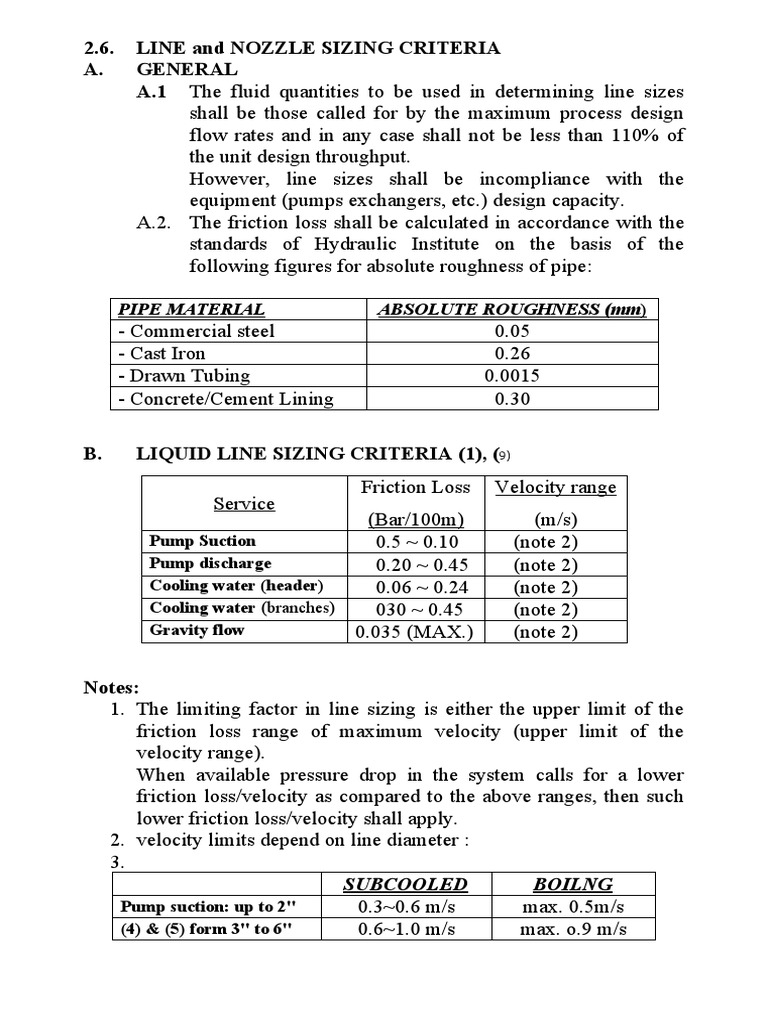 2.6. Line and Nozzle Sizing Criteria A. General A.1 The Fluid ...