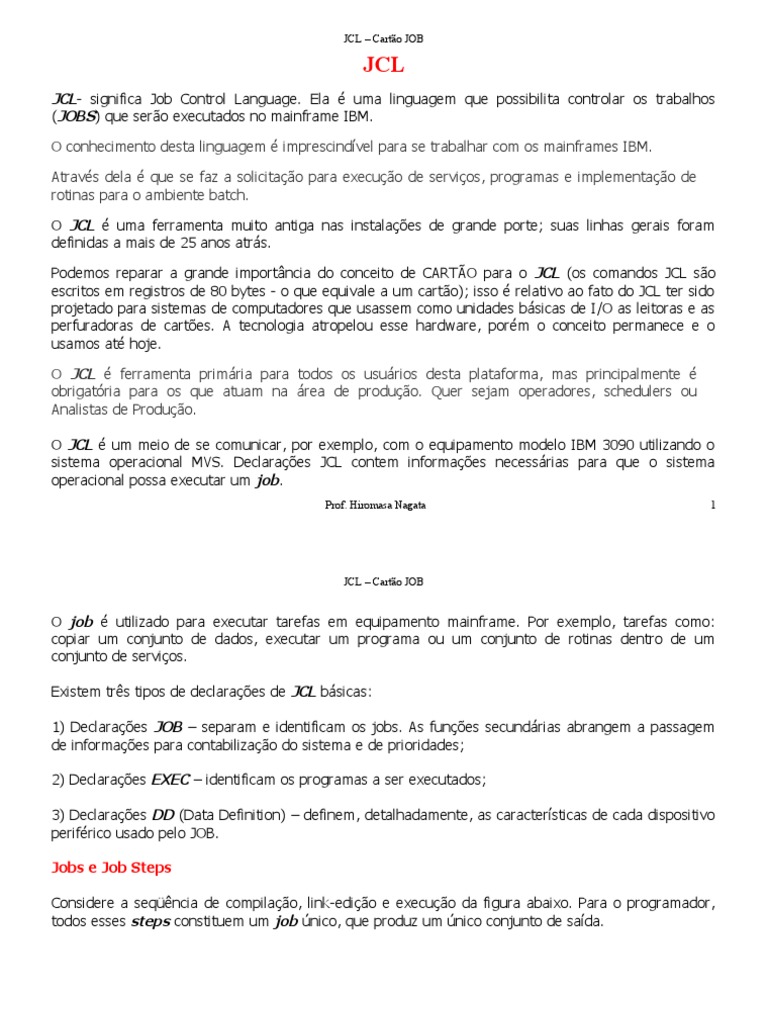 Cobol - JCL - JOB | PDF | Entrada/Saída | Mainframe
