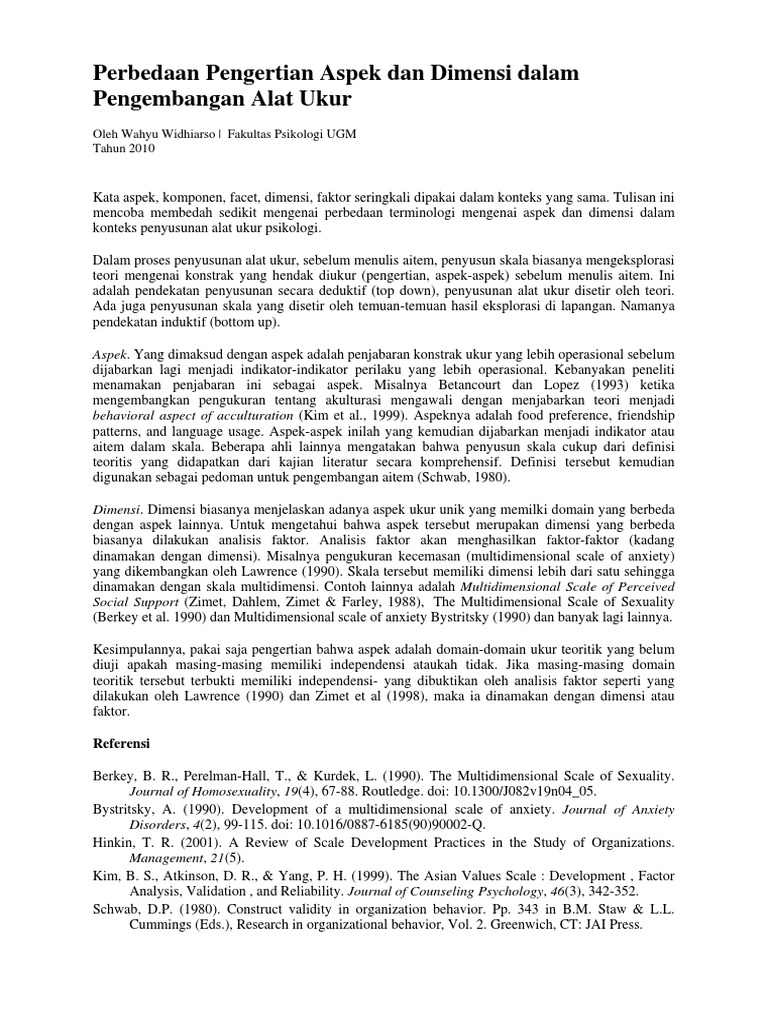 Widhiarso 2010 - Perbedaan Pengertian Aspek Dan Dimensi Dalam ...