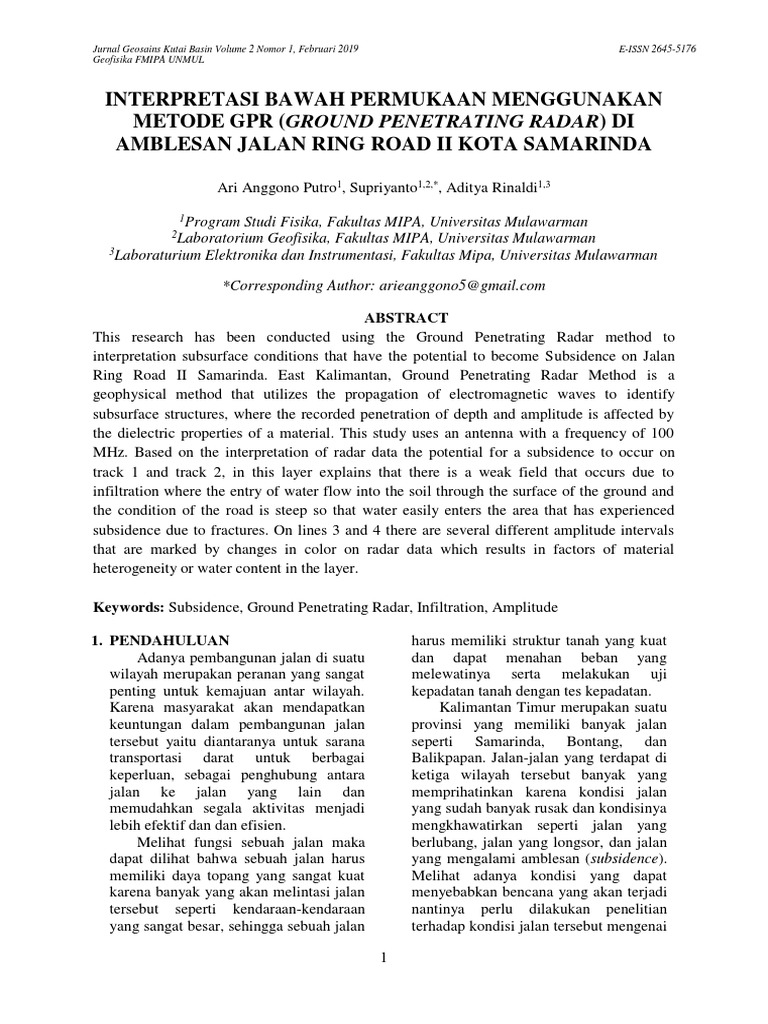 Interpretasi Bawah Permukaan Menggunakan Metode GPR (Ground Penetrating ...