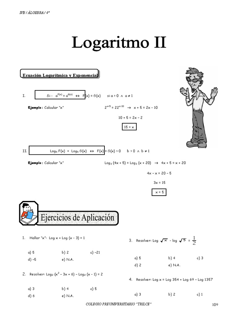 IV BIM - 4to. Año - ALG - Guía 7 - Logaritmo II | PDF | Logaritmo | Aritmética