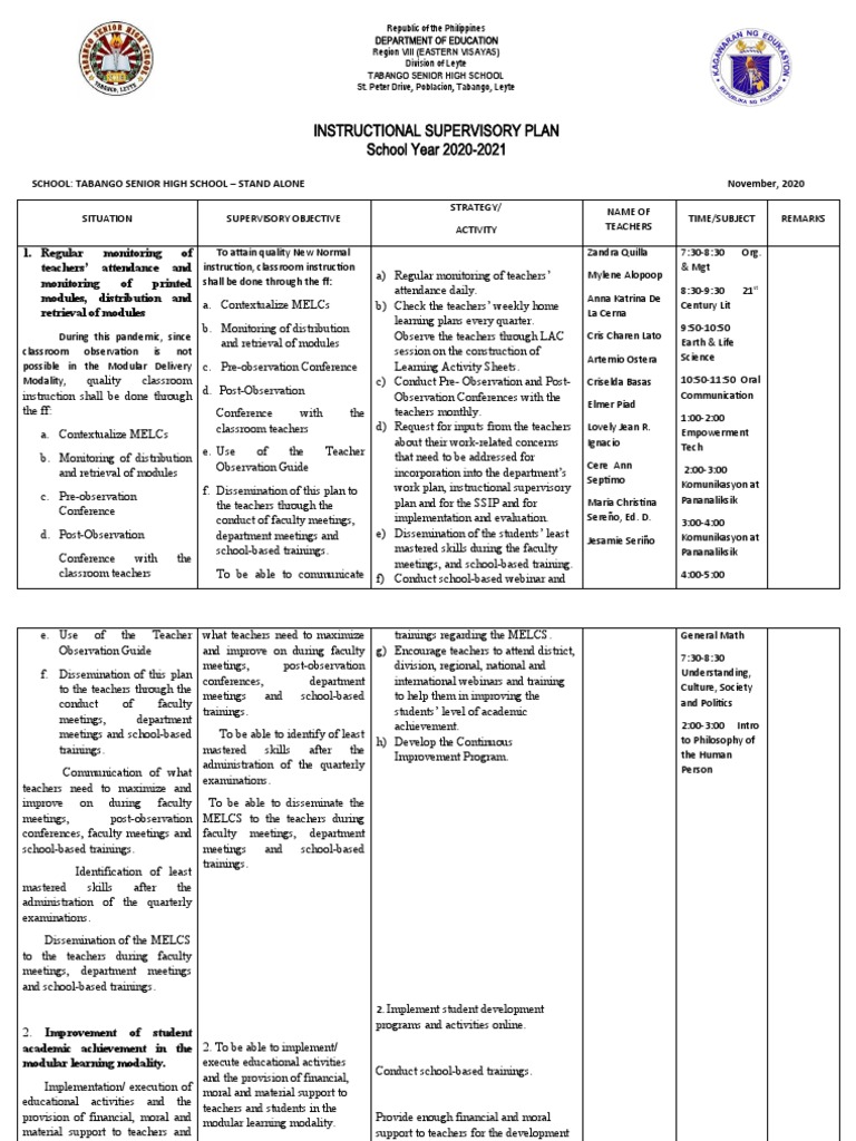 Instructional Supervisory Plan 2020-2021 | PDF | Schools | Teachers