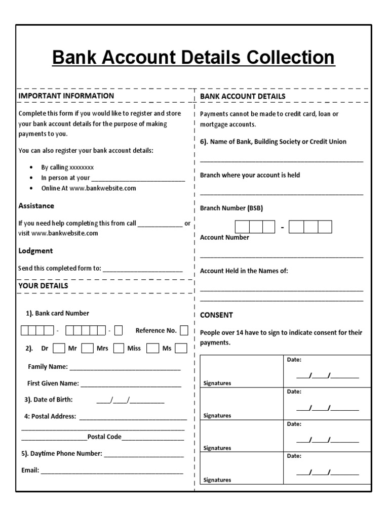 Bank Account Form | PDF | Credit | Finance & Money Management