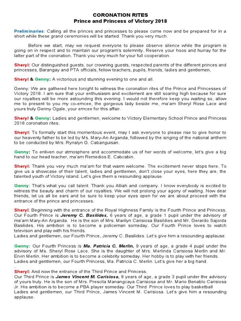 CORONATION CEREMONIES Script | PDF | Royalties | Government Institutions