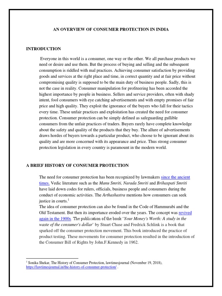 An Overview of Consumer Protection in India | PDF | Consumer Protection ...