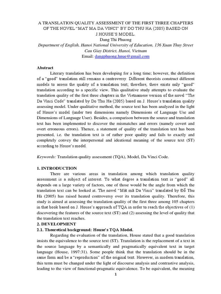 A Translation Quality Assessment of The | PDF | Translations | Discourse