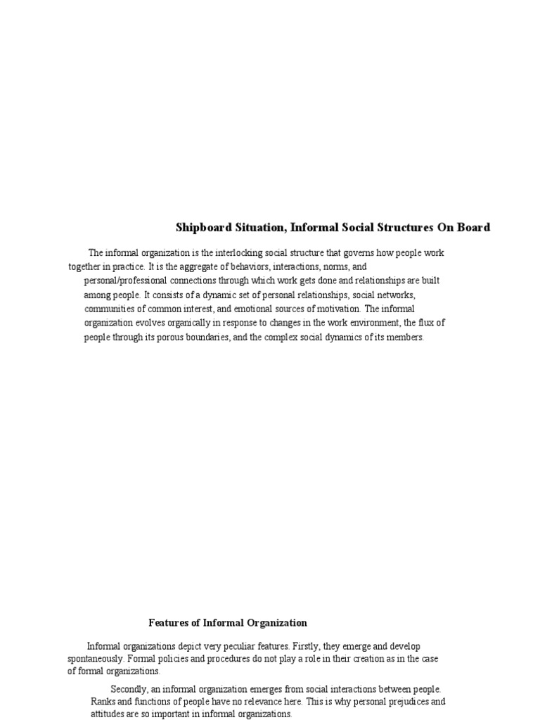 Shipboard Situation, Informal Social Structures On Board: Features of ...