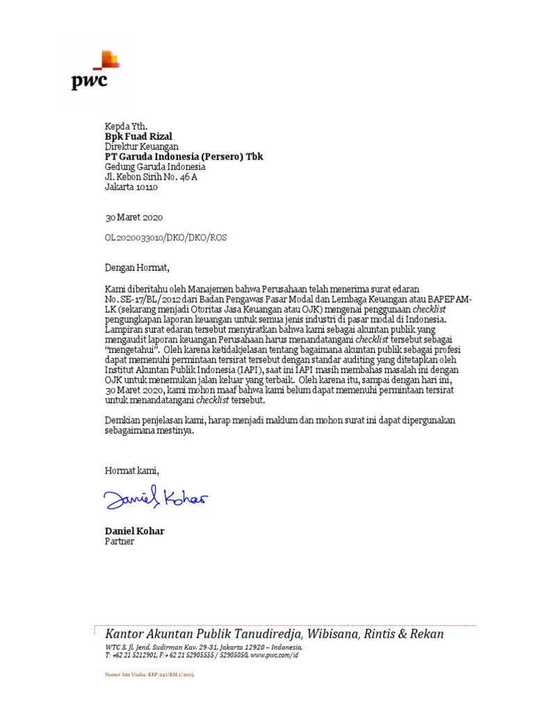 PWC Letter - Checklist FS 2019 | PDF