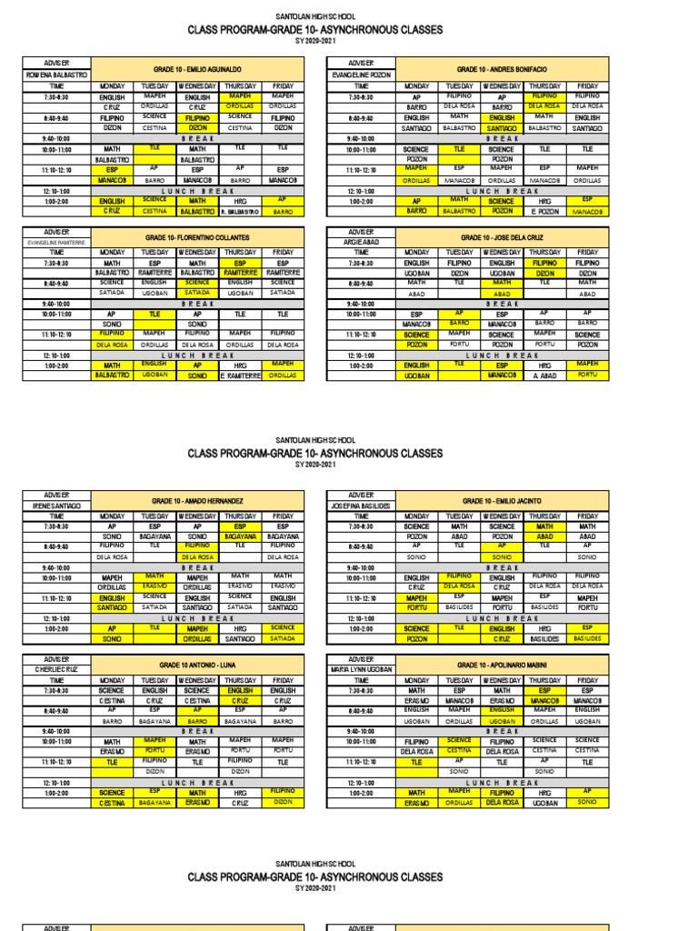 NEW-SCHEDULE-SHS-CLASS-PROGRAM-G10 - As of Jan. 5 | PDF | Philippines ...