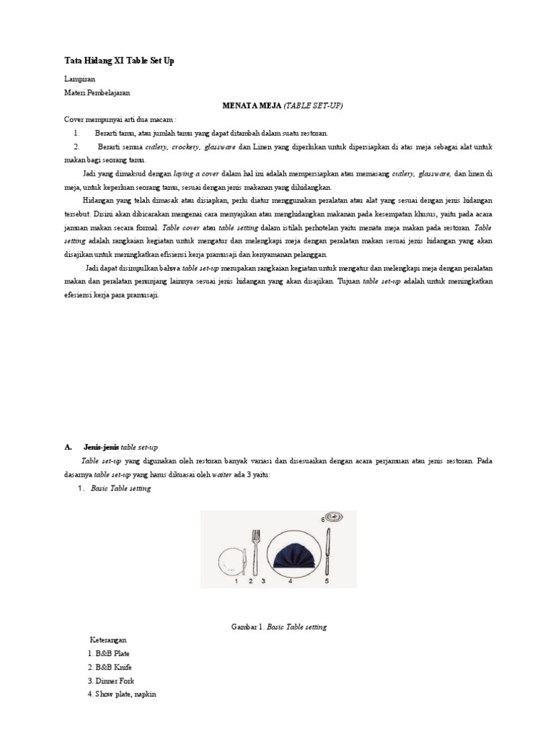 Jenis-Jenis Table Set Up Restoran | PDF