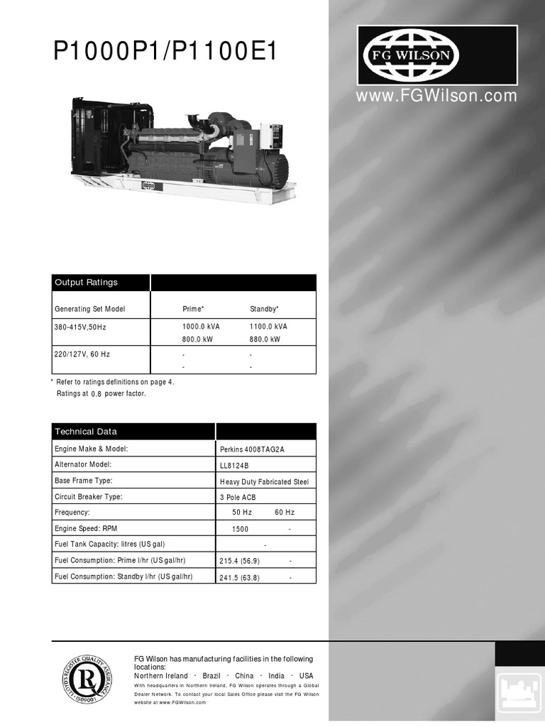 P1000P1/P1100E1: Output Ratings | PDF | Engines | Diesel Engine