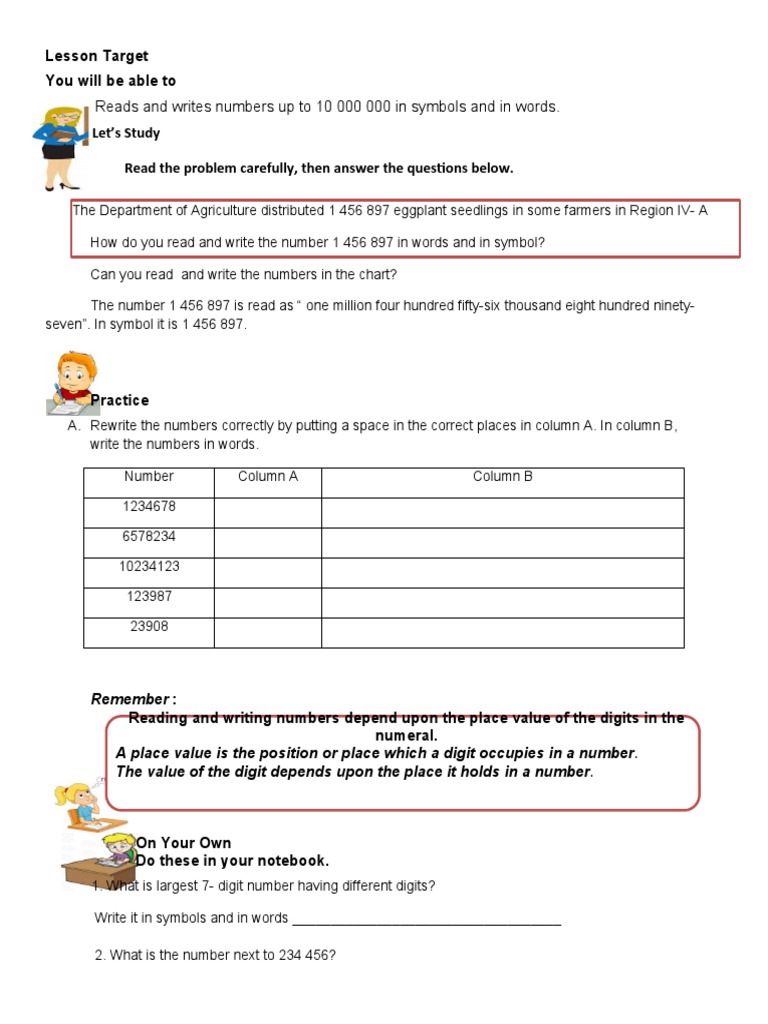 Reads and Writes Numbers Up To 10 000 000 in Symbols and in Words | PDF