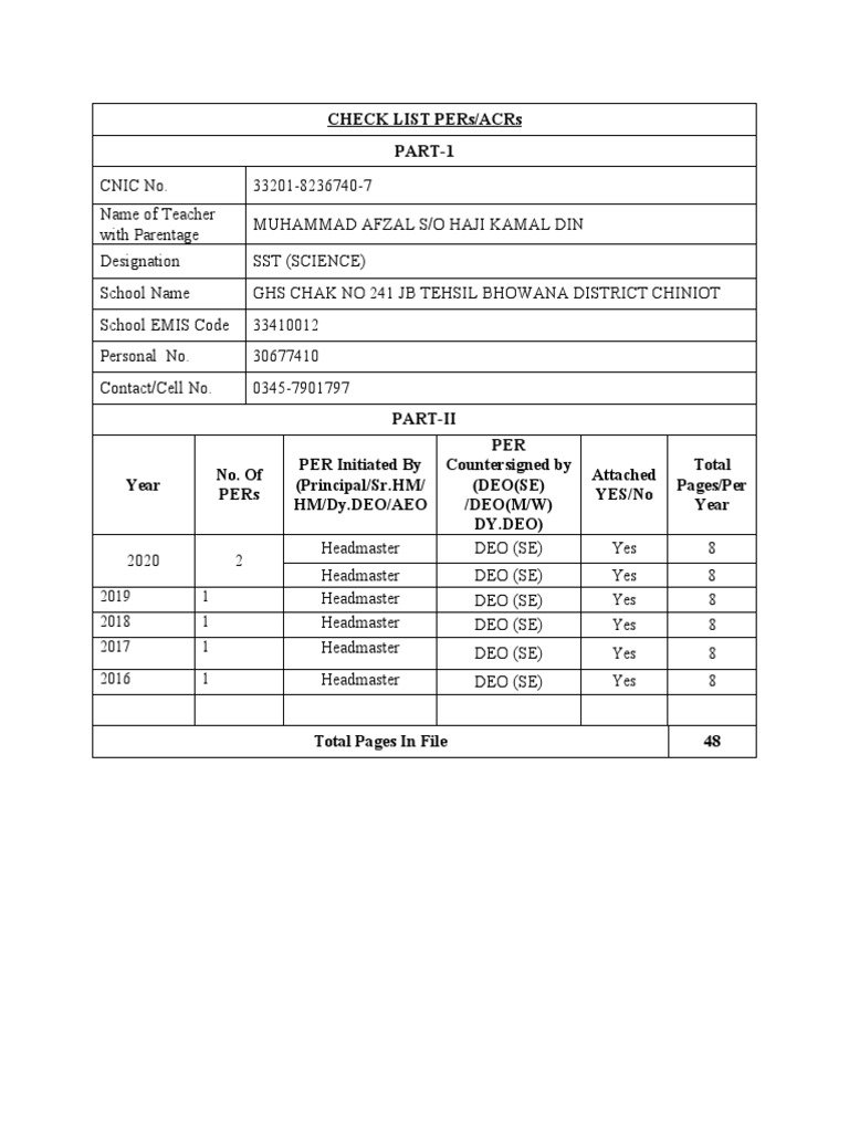 CHECK LIST PERs | PDF