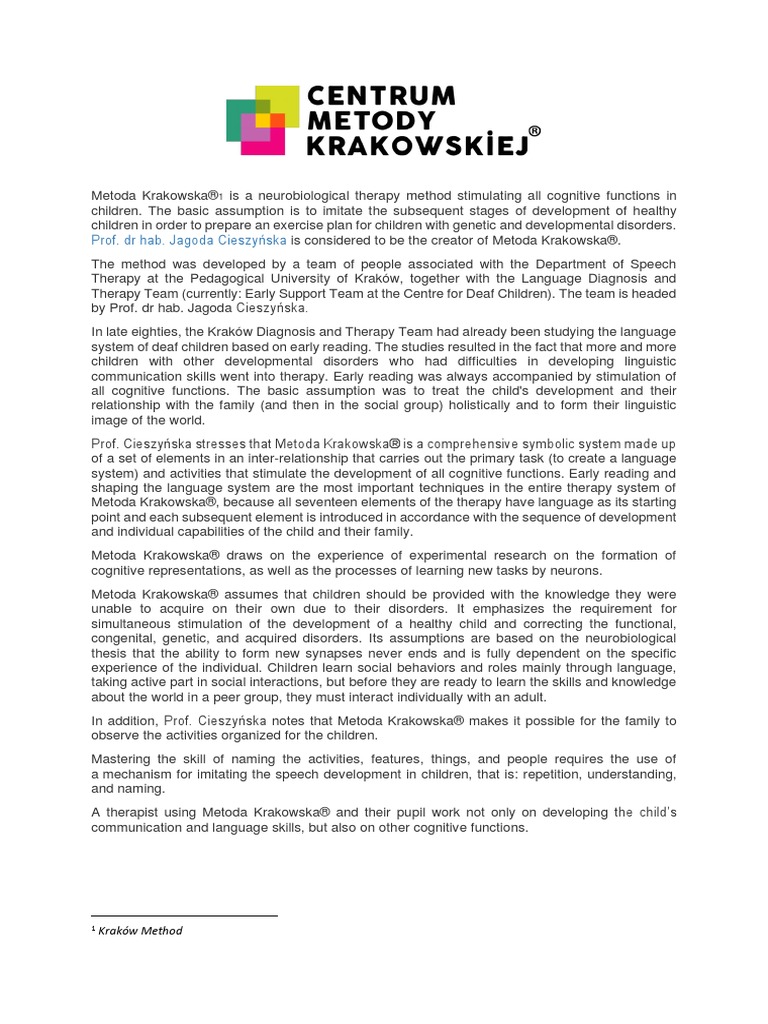 Prof. DR Hab. Jagoda Cieszyńska: Kraków Method | PDF | Phonetics | Speech