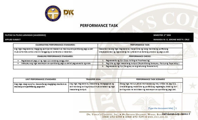 Performance Task (Filipino Sa Piling Larangan) | PDF