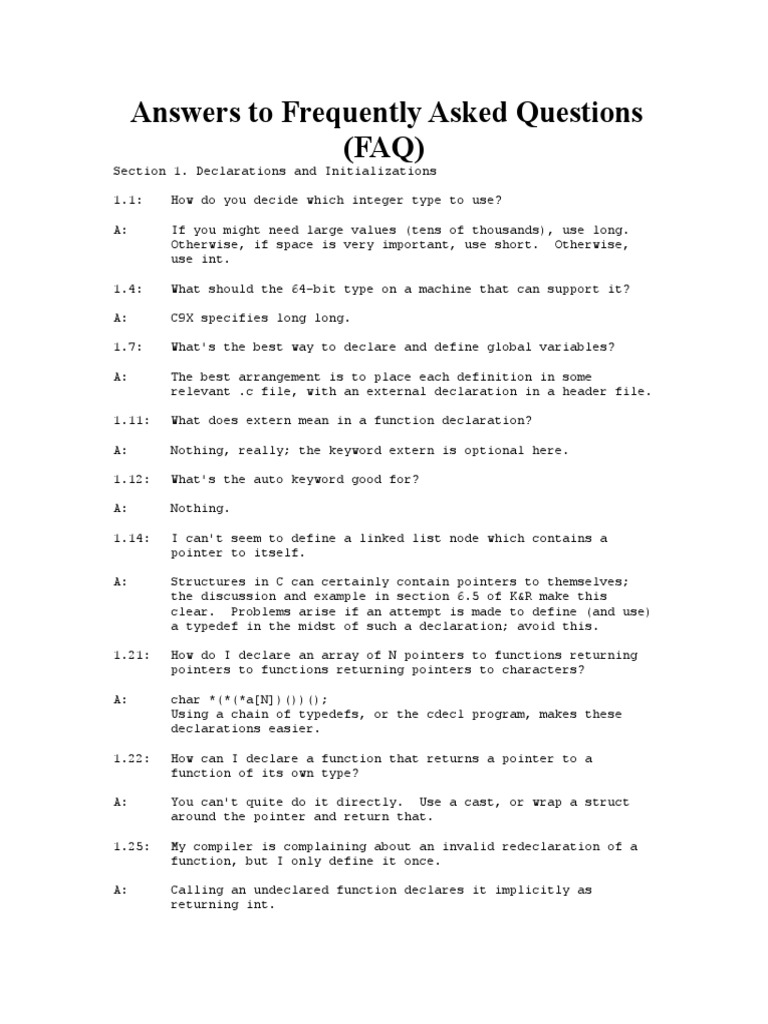 Answers To Frequently Asked Questions Faq Pdf Pointer Computer Programming C 